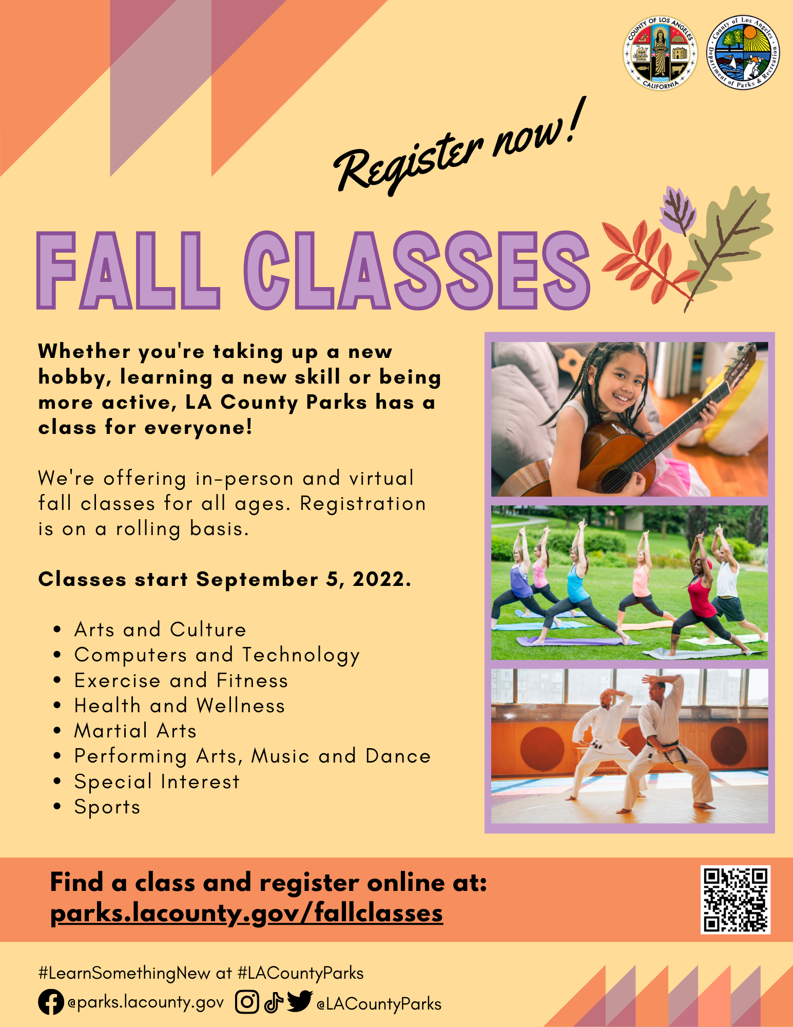 Fall Classes 2022 – Parks & Recreation